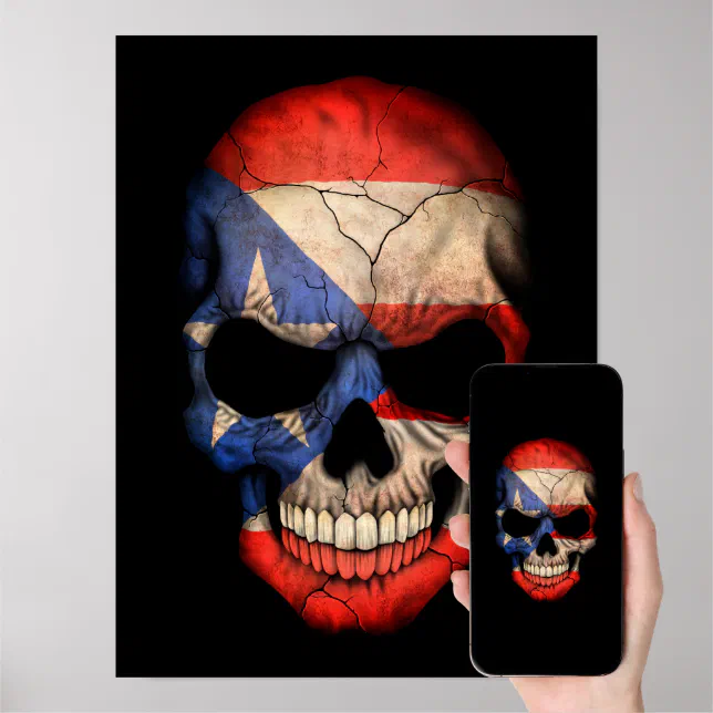 Puerto Rican Flag Skull on Black Poster | Zazzle