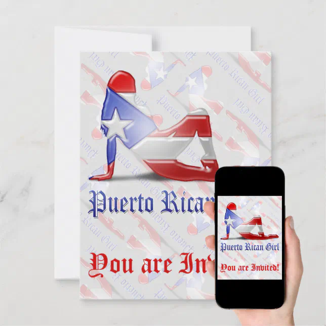 Puerto Rican Girl Silhouette Flag Invitation | Zazzle