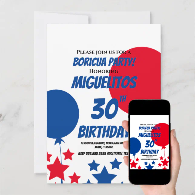 Puerto Rican Hispanic Latin Birthday Party Balloon Invitation | Zazzle