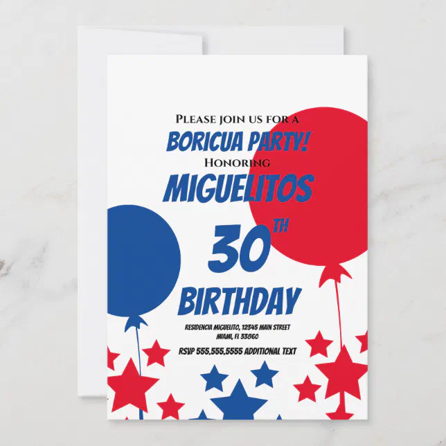 Puerto Rican Hispanic Latin Birthday Party Balloon Invitation | Zazzle