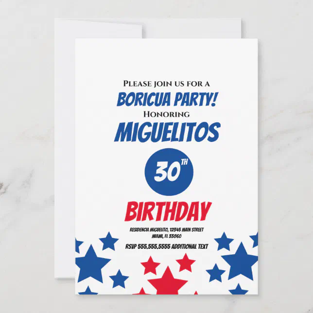 Puerto Rican Hispanic Latin Birthday Party Blue Invitation | Zazzle