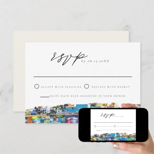 PUERTO RICO Colorful Buildings Skyline RSVP Card | Zazzle