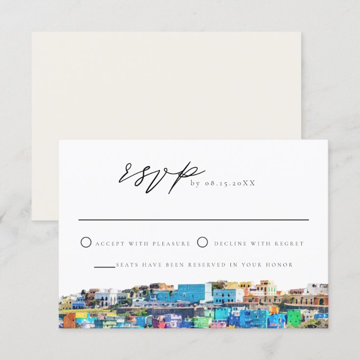 PUERTO RICO Colorful Buildings Skyline RSVP Card | Zazzle
