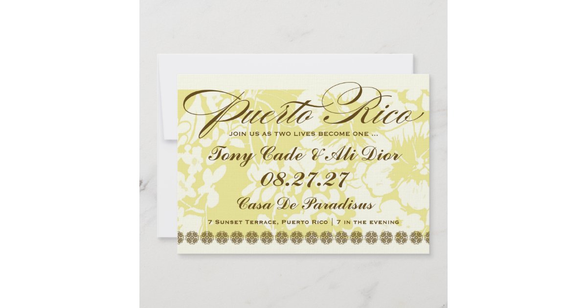 PUERTO RICO Destination Tropical Floral Linen Invitation | Zazzle
