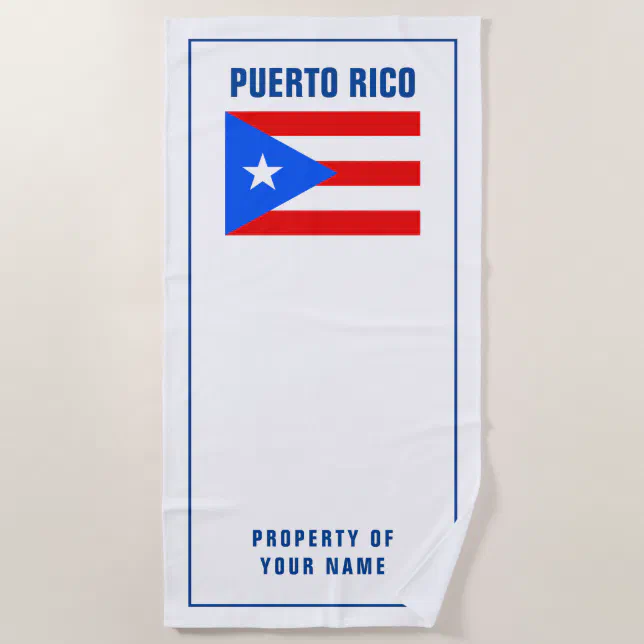 Puerto Rico flag custom beach towel gift with name | Zazzle