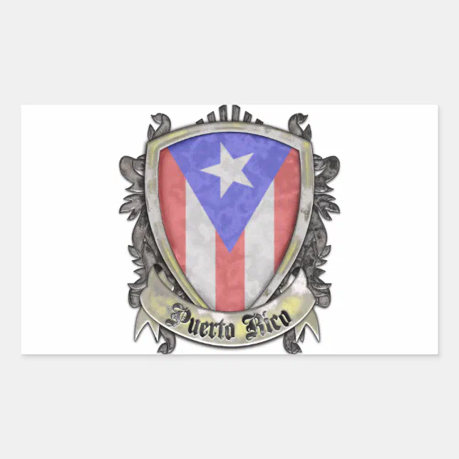 Puerto Rico Flag - Shield Crest Rectangular Sticker | Zazzle