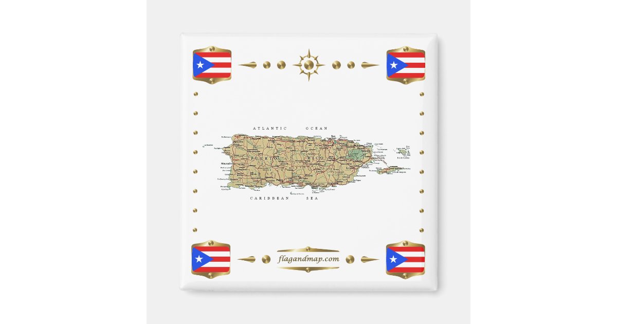 Puerto Rico Map + Flags Magnet | Zazzle