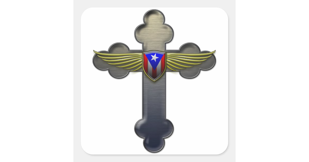 Puerto Rico - Shield & Cross Square Sticker | Zazzle
