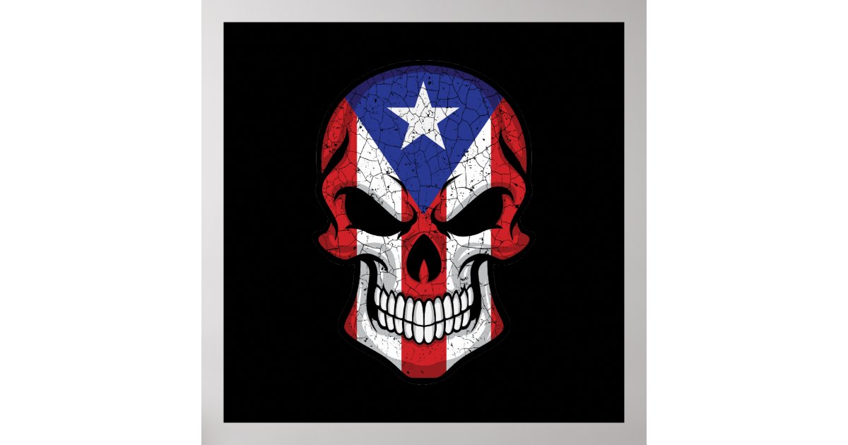 Puerto Rico Smiling Skull Flag Poster | Zazzle