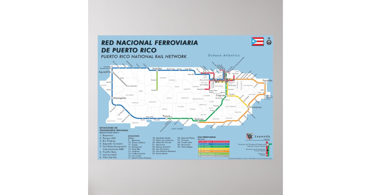 Puerto Rico Tren Nacional Map / National Rail Map Poster | Zazzle
