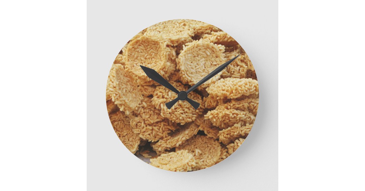 Puffed Rice Cakes ~ Asian Sweets Desserts Food Round Clock | Zazzle