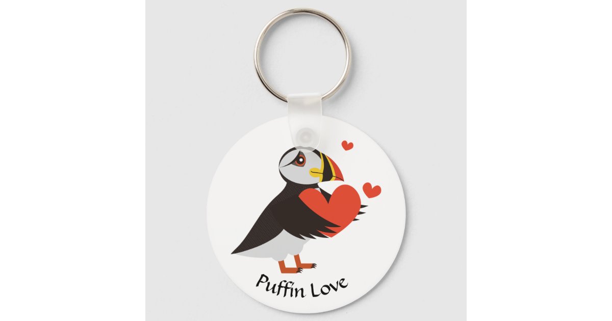 Puffin Love Red Hearts Keychain | Zazzle