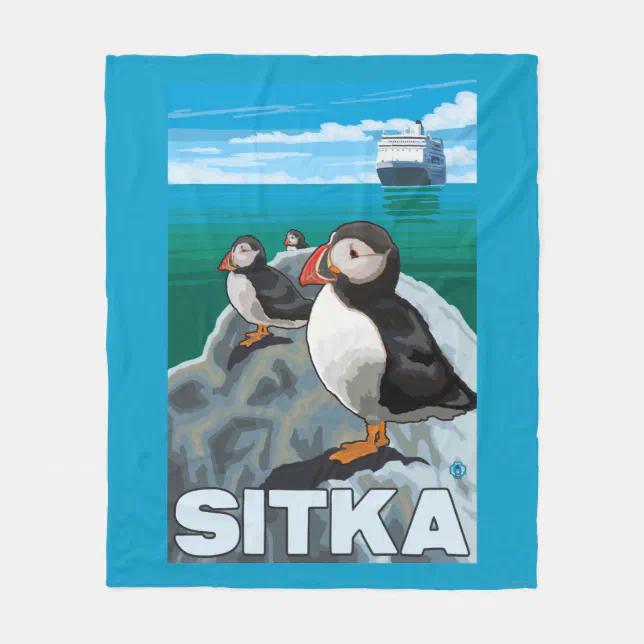 Puffins & Cruise Ship - Sitka, Alaska Fleece Blanket | Zazzle