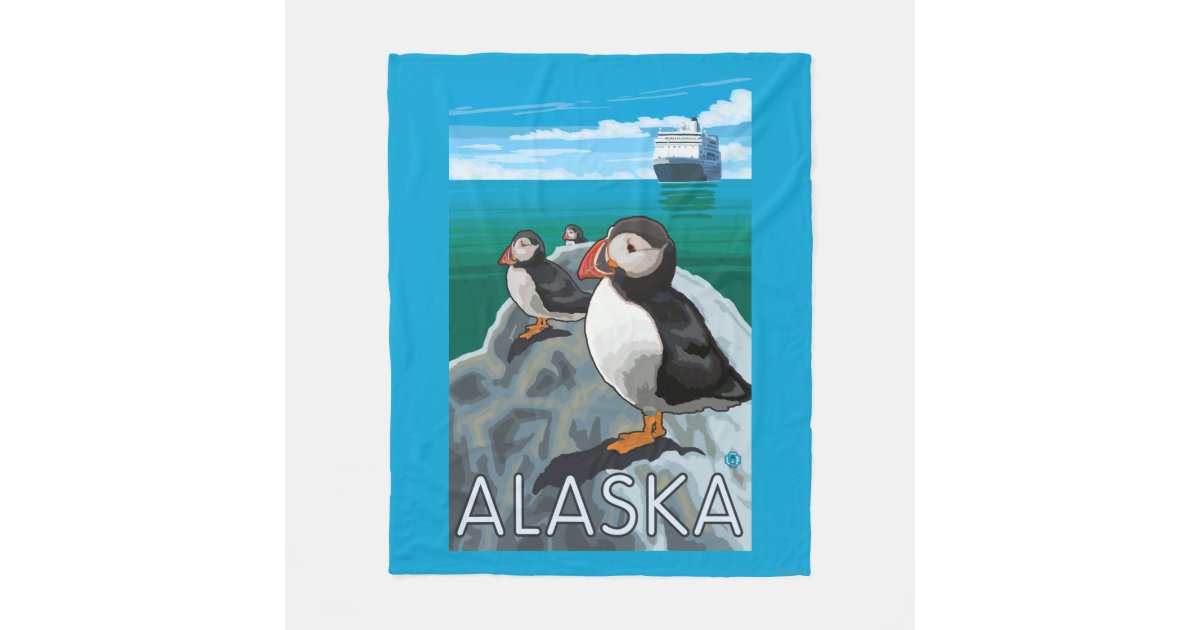 Puffins watching a Cruise Ship Fleece Blanket | Zazzle