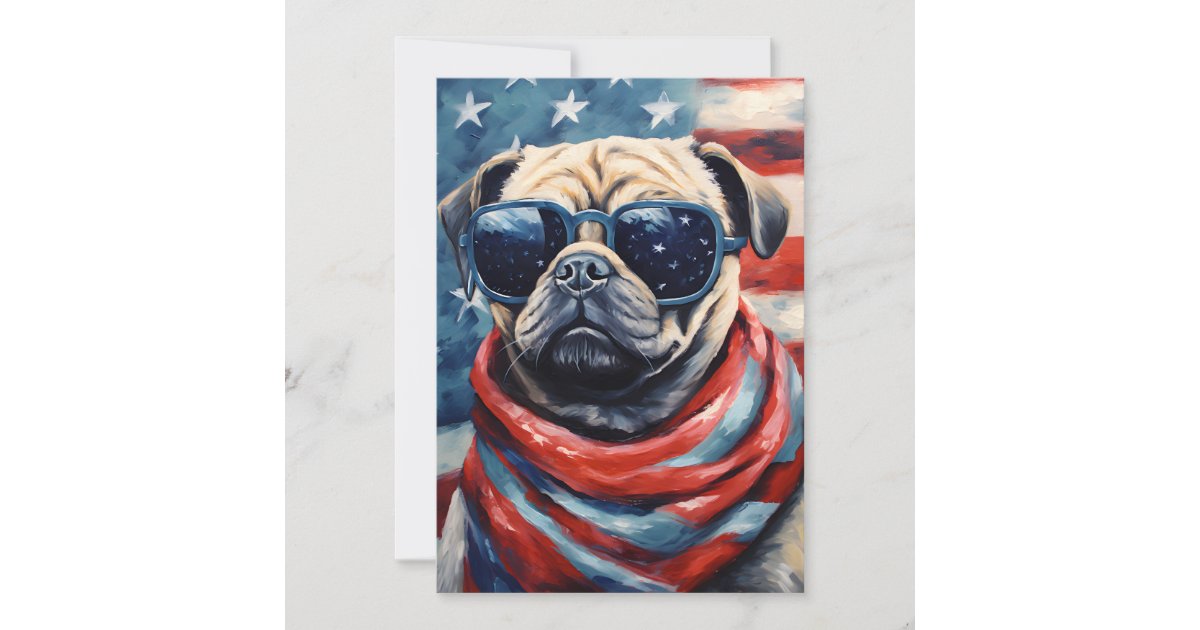 Pug 4th of July Independence day Holiday Card | Zazzle