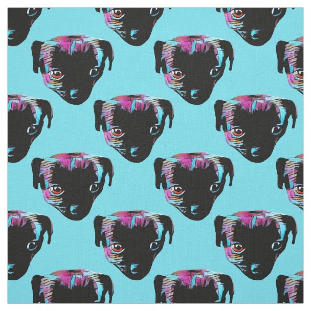 Cute and Colorful Pug Dog Fabric | Zazzle