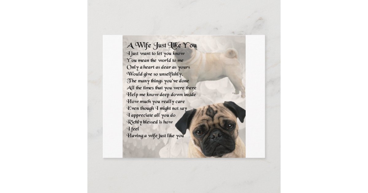 Pug Design - Wife Poem Postcard | Zazzle