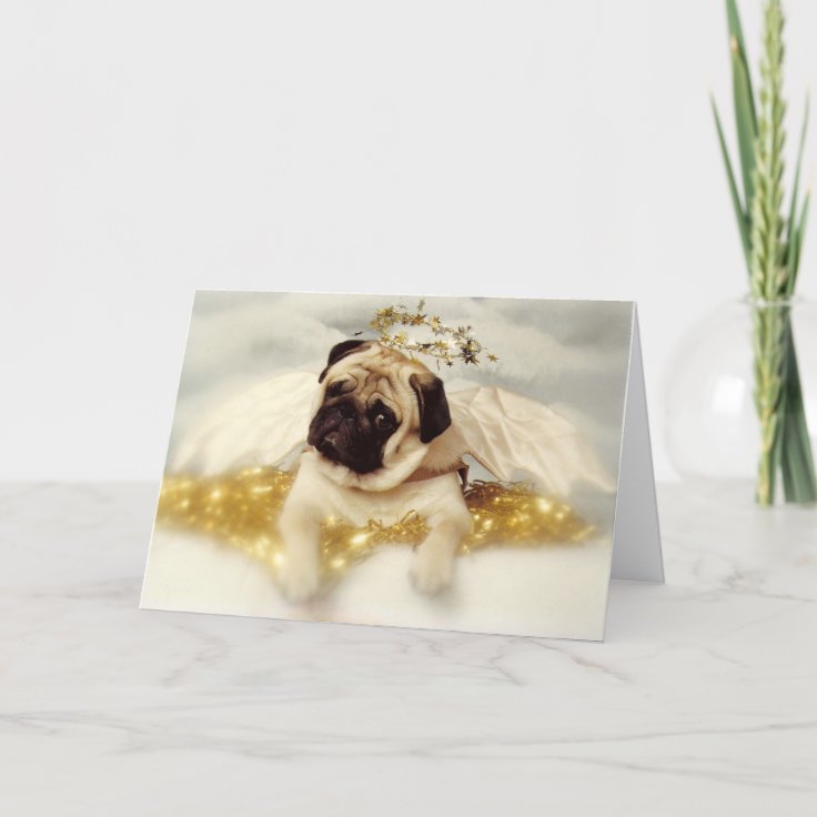 Pug Dog Angel Holiday Card | Zazzle