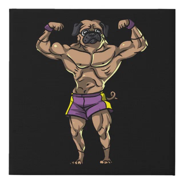 Pug Dog Fitness Gym Workout Bodybuilder Pet Faux Canvas Print | Zazzle