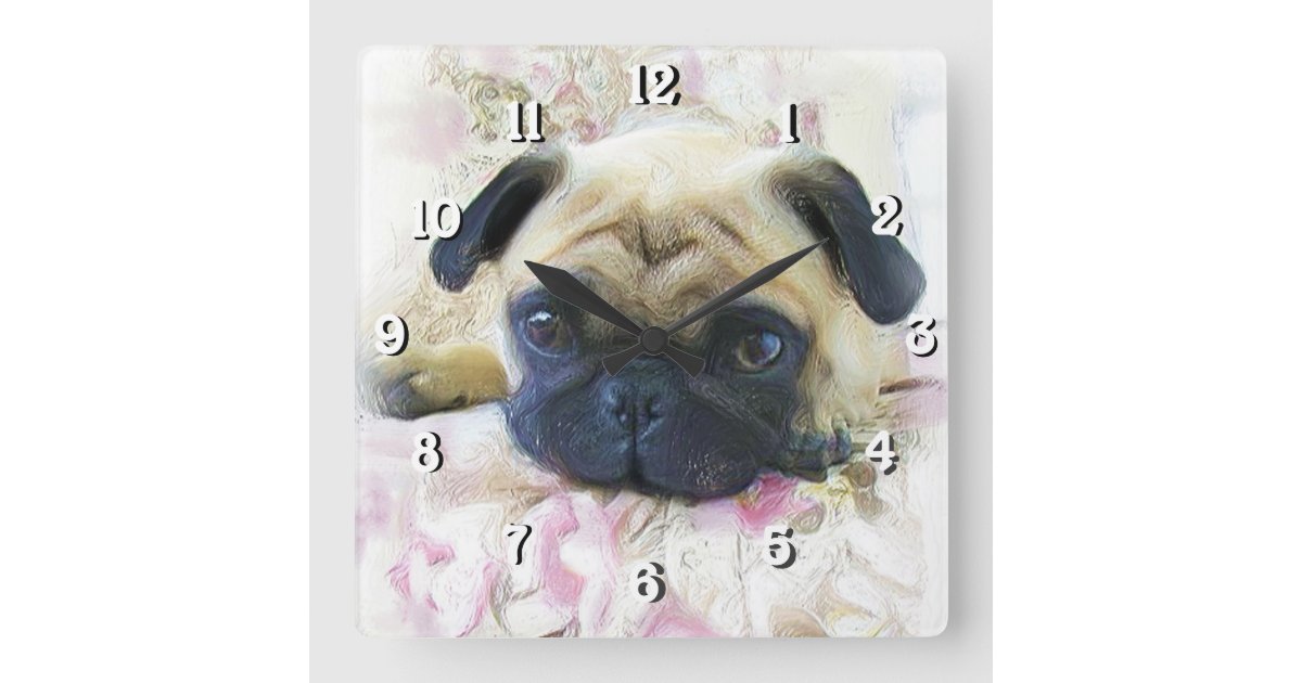 Pug Dog Square Wall Clock | Zazzle