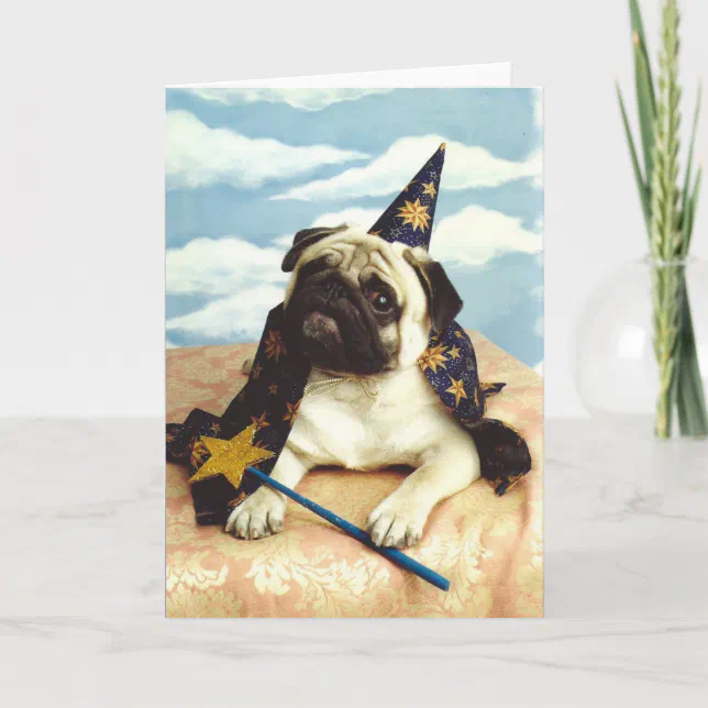 Pug Dog Wizard Magician Card | Zazzle