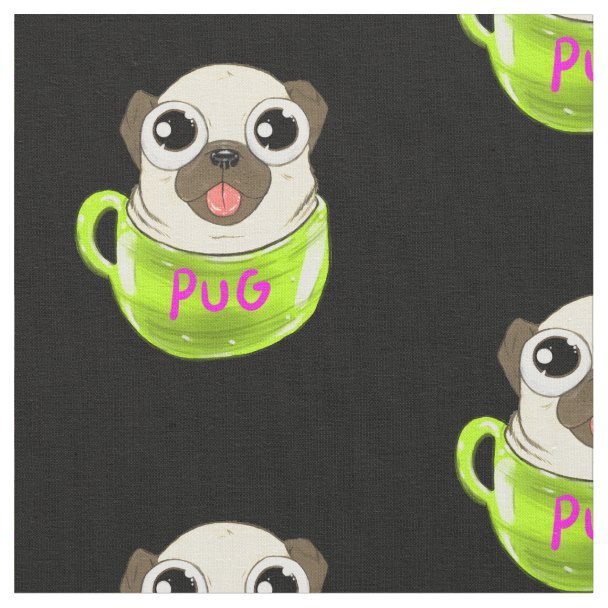 I Love my Pug Fabric | Zazzle