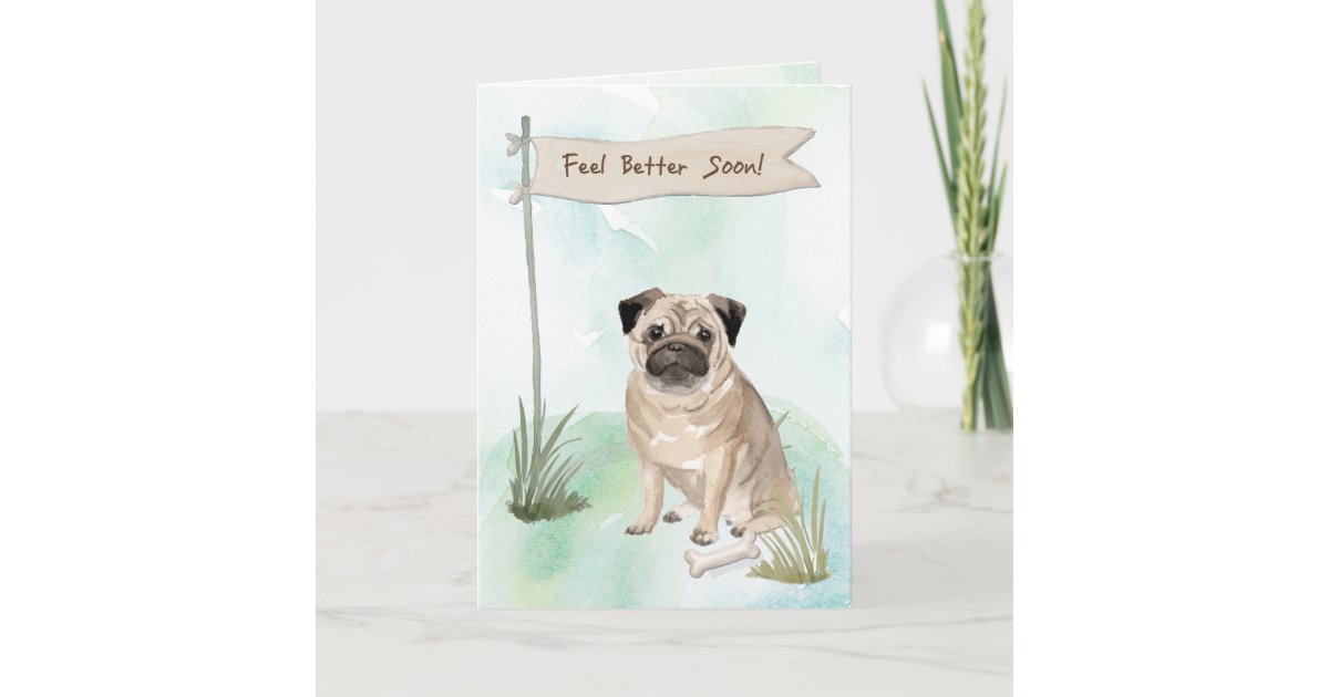 Pug Feel Better After Surgery with Dog Card | Zazzle