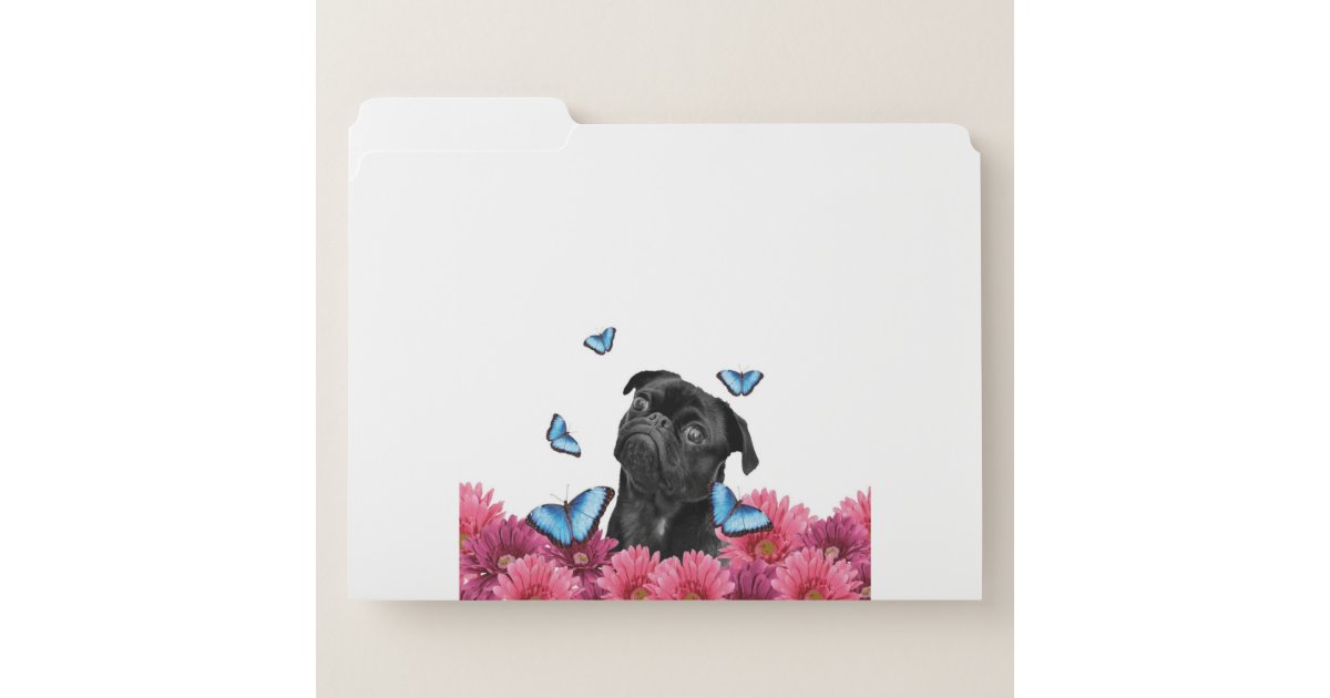 Pug Gerbera Butterflies | Cute Black Dog File Folder | Zazzle