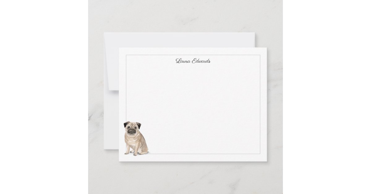 Pug Gray Border Personalized Stationery Note Card | Zazzle