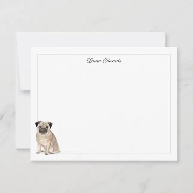 Pug Gray Border Personalized Stationery Note Card | Zazzle