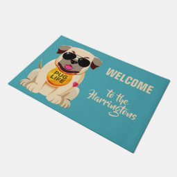 Pug Life custom name & color door mat | Zazzle