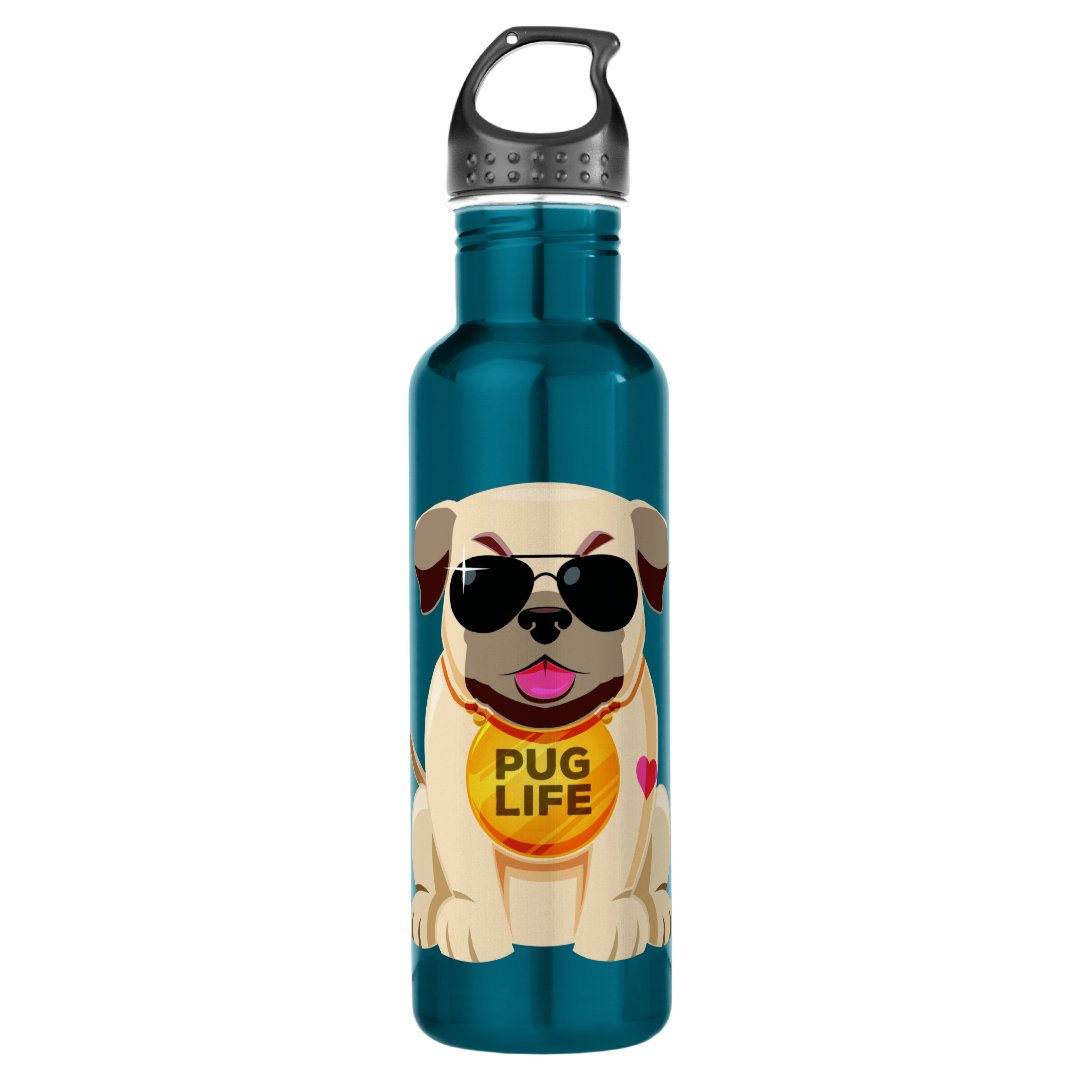 Pug Life custom name water bottles | Zazzle
