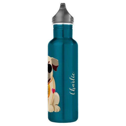 Pug Life custom name water bottles | Zazzle