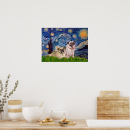 Pug Pair (fawn) - Starry Night Poster | Zazzle