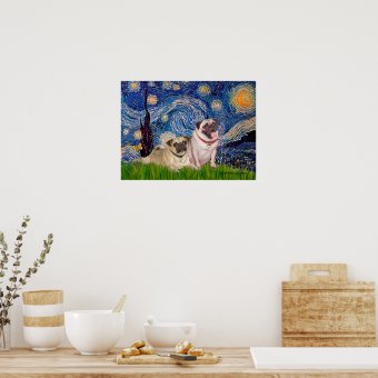 Pug Pair (fawn) - Starry Night Poster | Zazzle