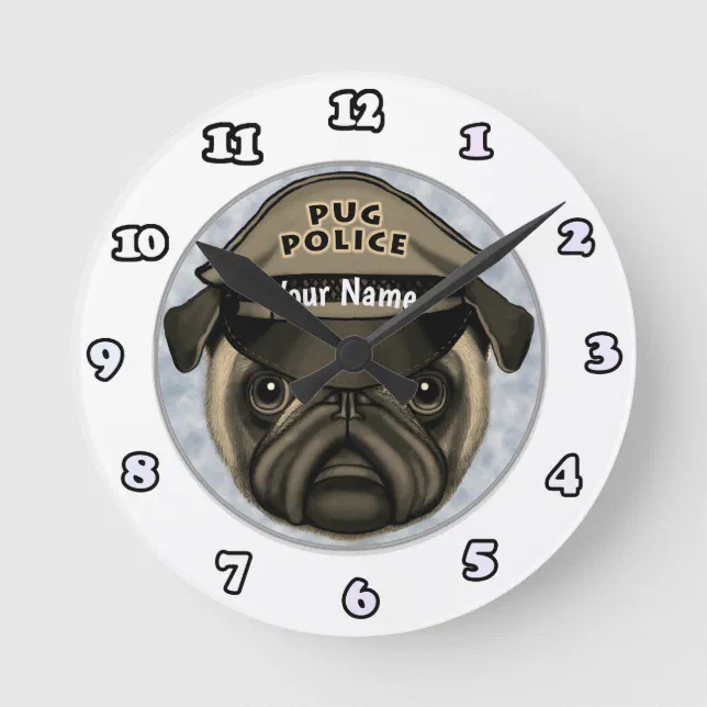Pug Police clock | Zazzle