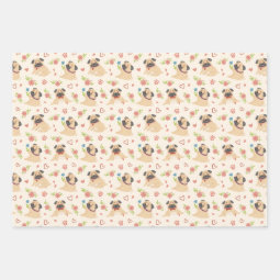 Pug Puppy Dog Wrapping Paper Set of 3 | Zazzle