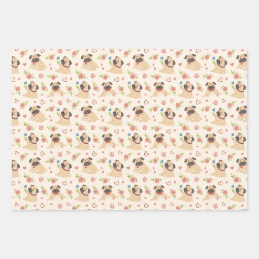 Pug Puppy Dog Wrapping Paper Set of 3 | Zazzle