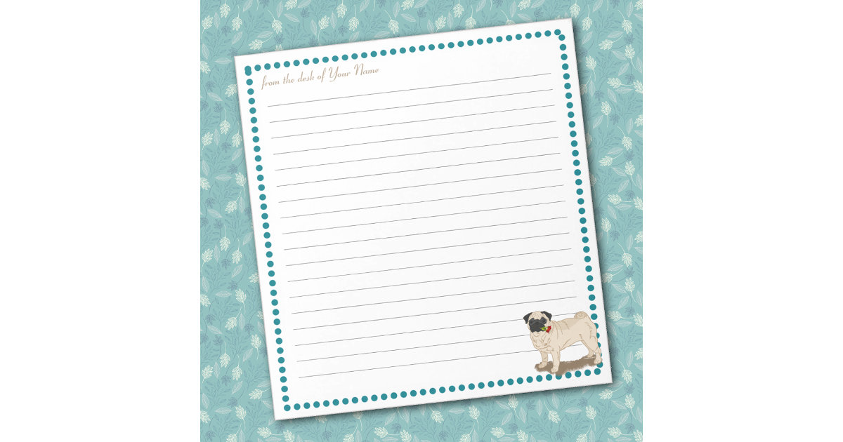 Pug Roses Personalized lined Notepad | Zazzle