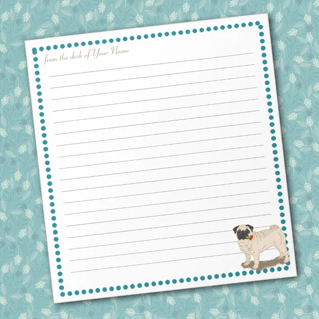 Pug Roses Personalized lined Notepad | Zazzle