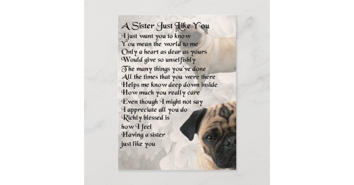 Pug Sister Poem Postcard | Zazzle