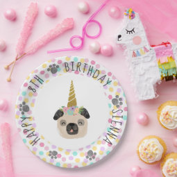 Pug Unicorn Birthday Party Paper Plates | Zazzle