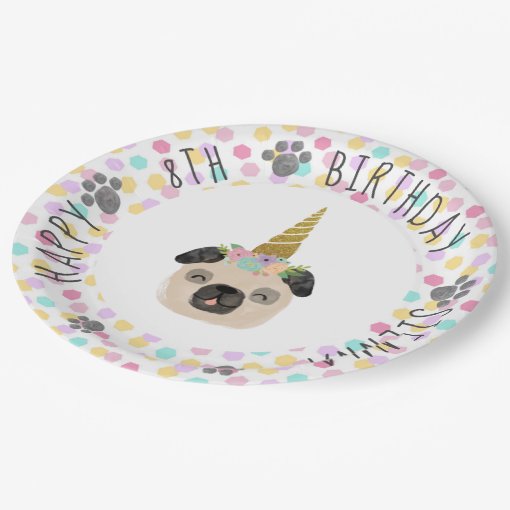 Pug Unicorn Birthday Party Paper Plates | Zazzle