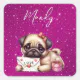 Pug Valentine's Day Personalized Pug Puppy Love Square Sticker | Zazzle