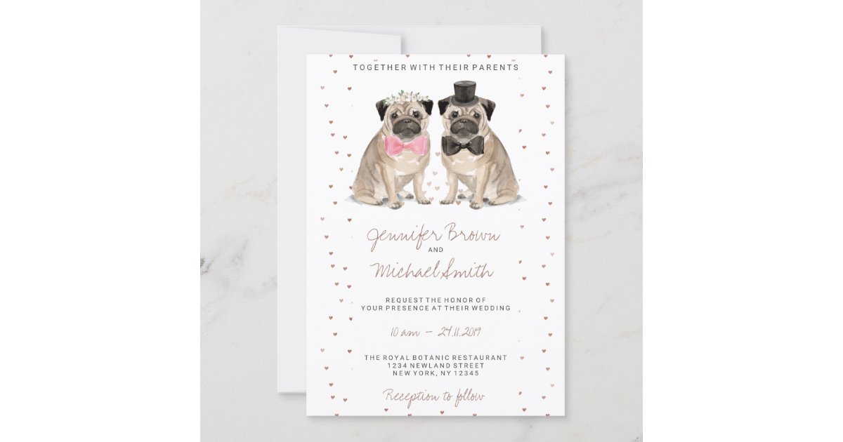 Pug watercolor wedding invitation | Zazzle