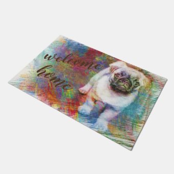 Pug welcome home door mat 24" x 36" | Zazzle