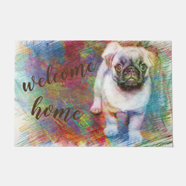 Pug welcome home door mat 24" x 36" | Zazzle