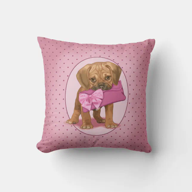 Puggle Puppy and Clutch Throw Pillow | Zazzle
