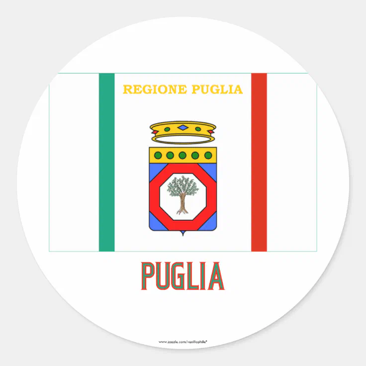 Puglia flag with name classic round sticker | Zazzle
