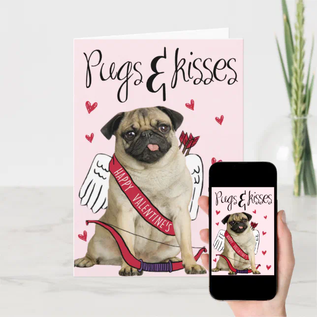 Pugs And Kisses Valentine's Day Card | Zazzle
